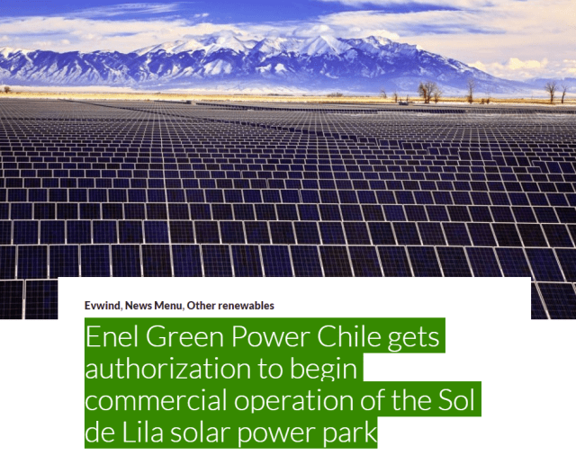 Enel Green Power Chile gets authorization to begin commercial operation ...
