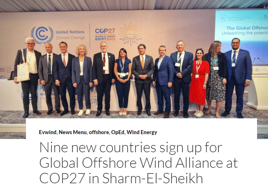 Nine new countries sign up for Global Offshore Wind Alliance at COP27 ...