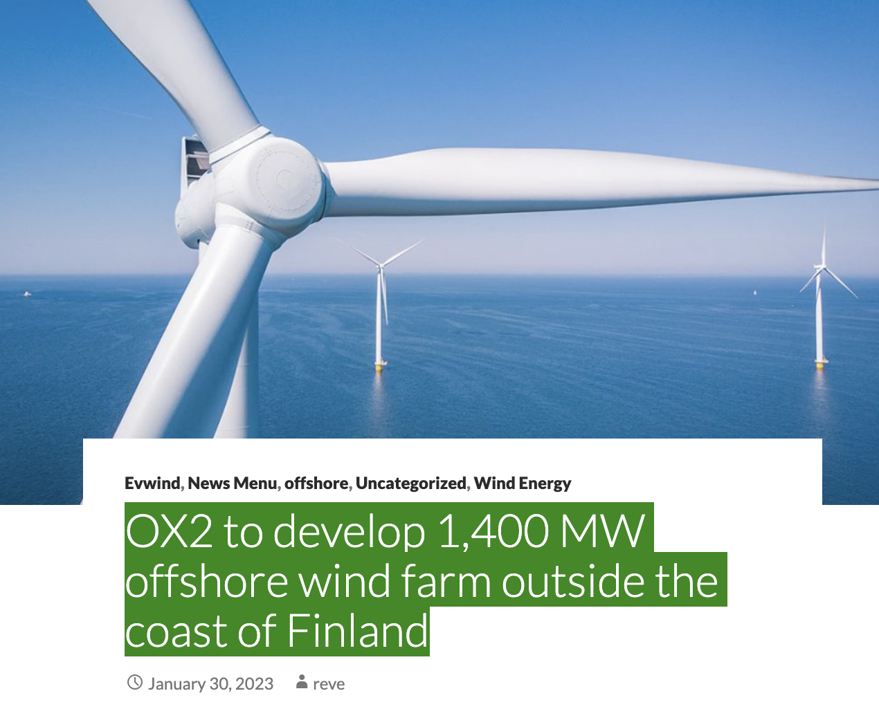 OX2 to develop 1,400 MW offshore wind farm outside the coast of Finland ...