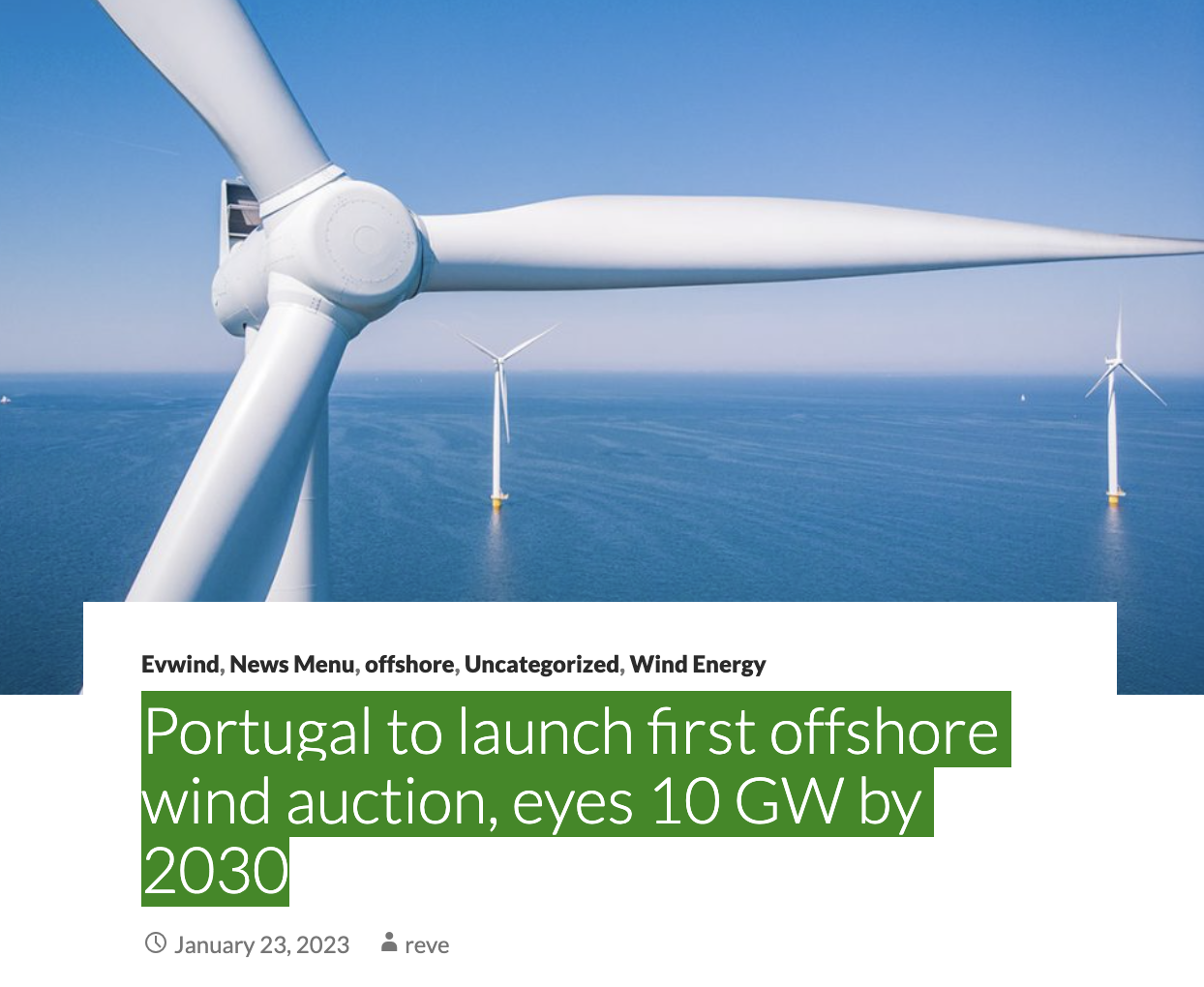 Portugal to launch first offshore wind auction, eyes 10 GW by 2030 ...