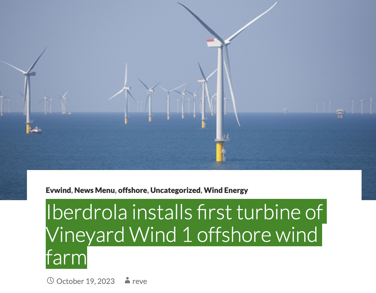 Iberdrola installs first turbine of Vineyard Wind 1 offshore wind farm ...