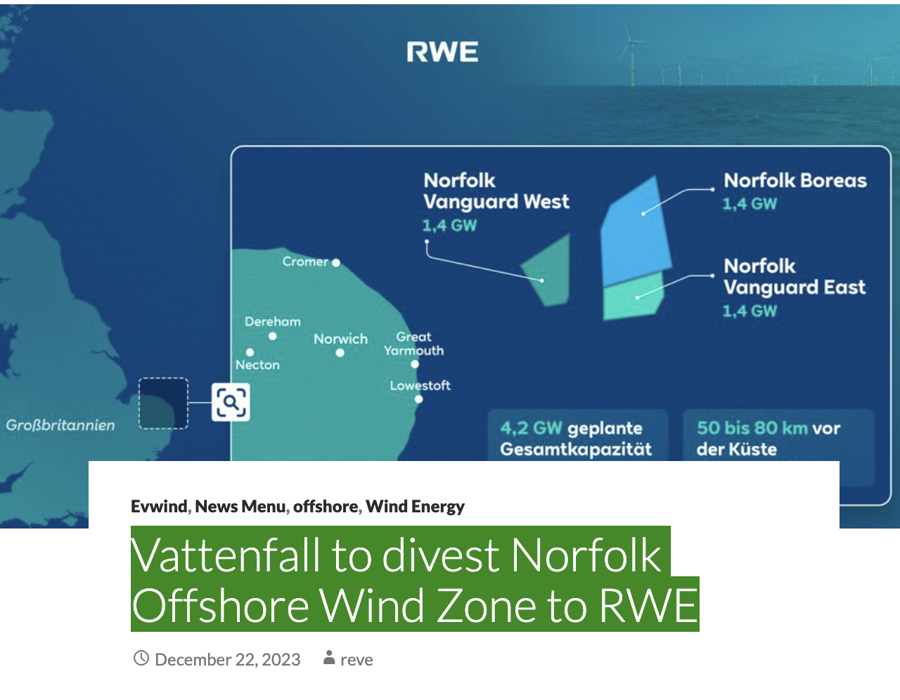 Vattenfall to divest Norfolk Offshore Wind Zone to RWE | Solar Now