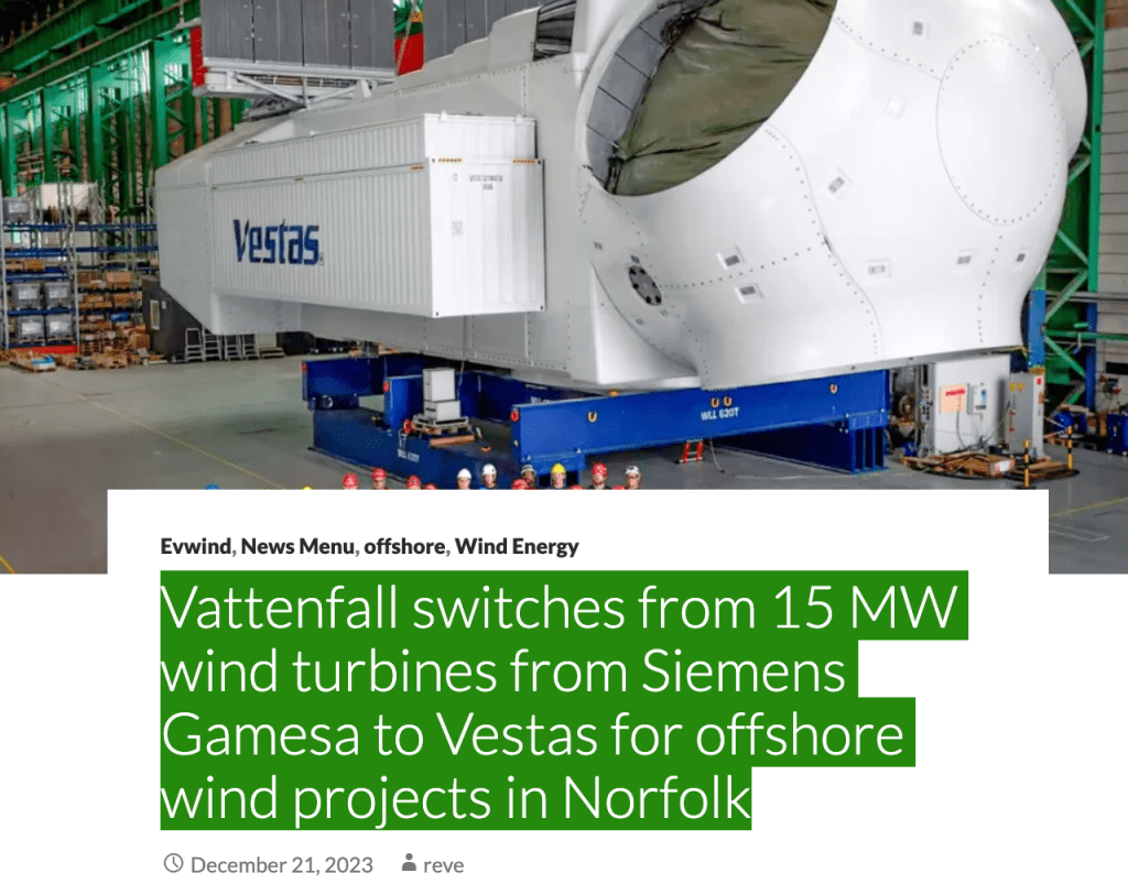 Vattenfall switches from 15 MW wind turbines from Siemens Gamesa to ...