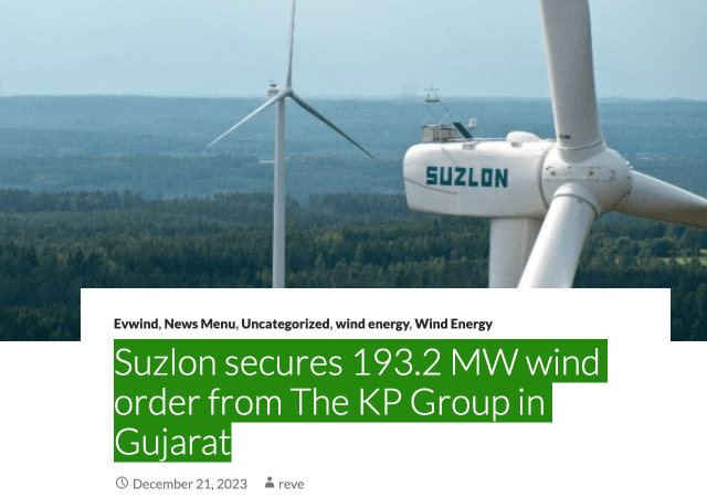 Suzlon secures 193.2 MW wind order from The KP Group in Gujarat | Solar Now