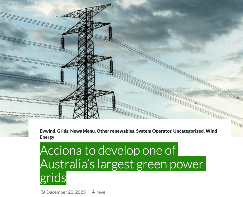 Acciona to develop one of Australia’s largest green power grids | Solar Now