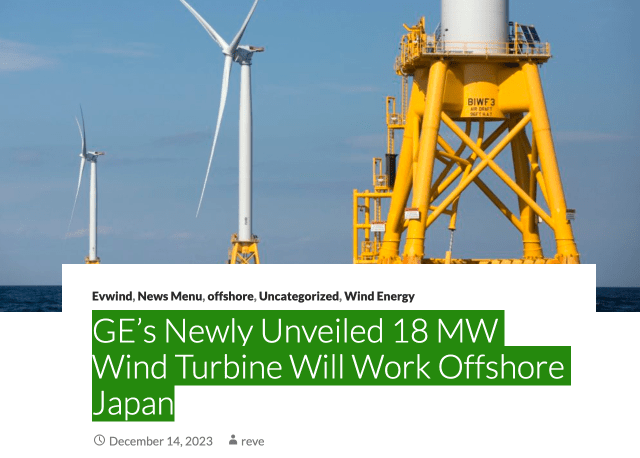 GE’s Newly Unveiled 18 MW Wind Turbine Will Work Offshore Japan | Solar Now
