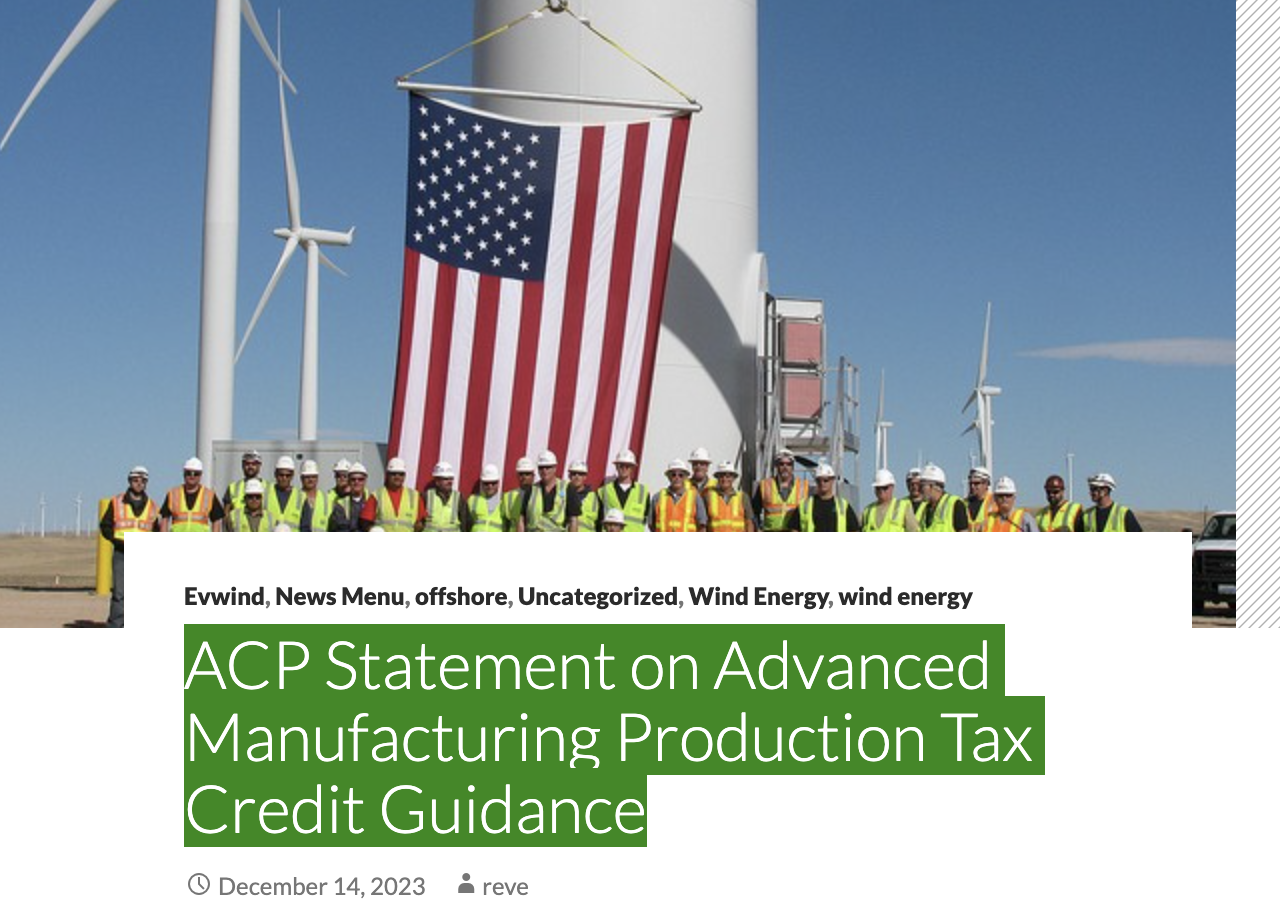 ACP Statement on Advanced Manufacturing Production Tax Credit Guidance ...