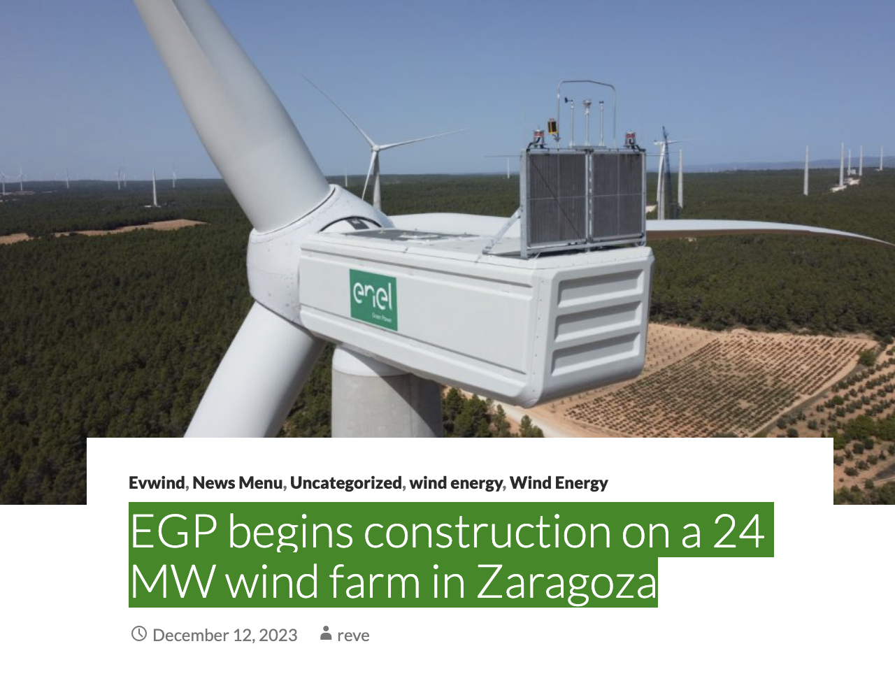 EGP begins construction on a 24 MW wind farm in Zaragoza | Solar Now