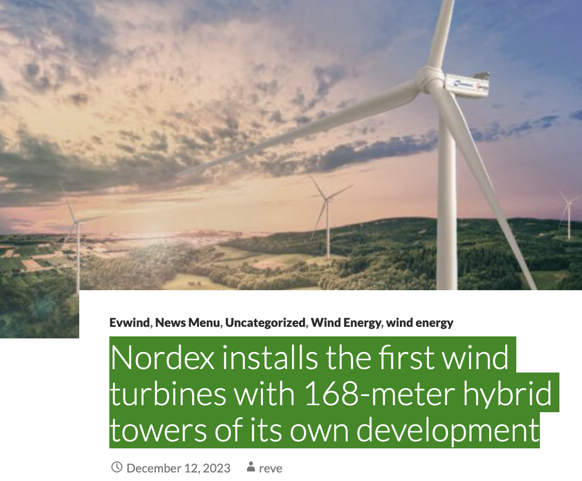 Nordex installs the first wind turbines with 168-meter hybrid towers of ...