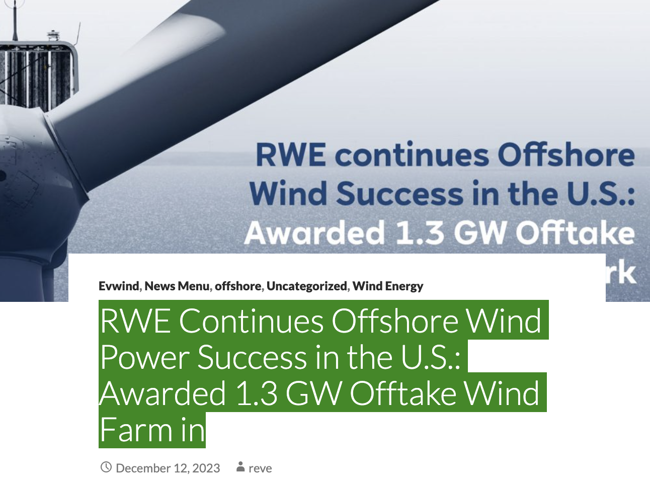 RWE Continues Offshore Wind Power Success in the U.S.: Awarded 1.3 GW ...