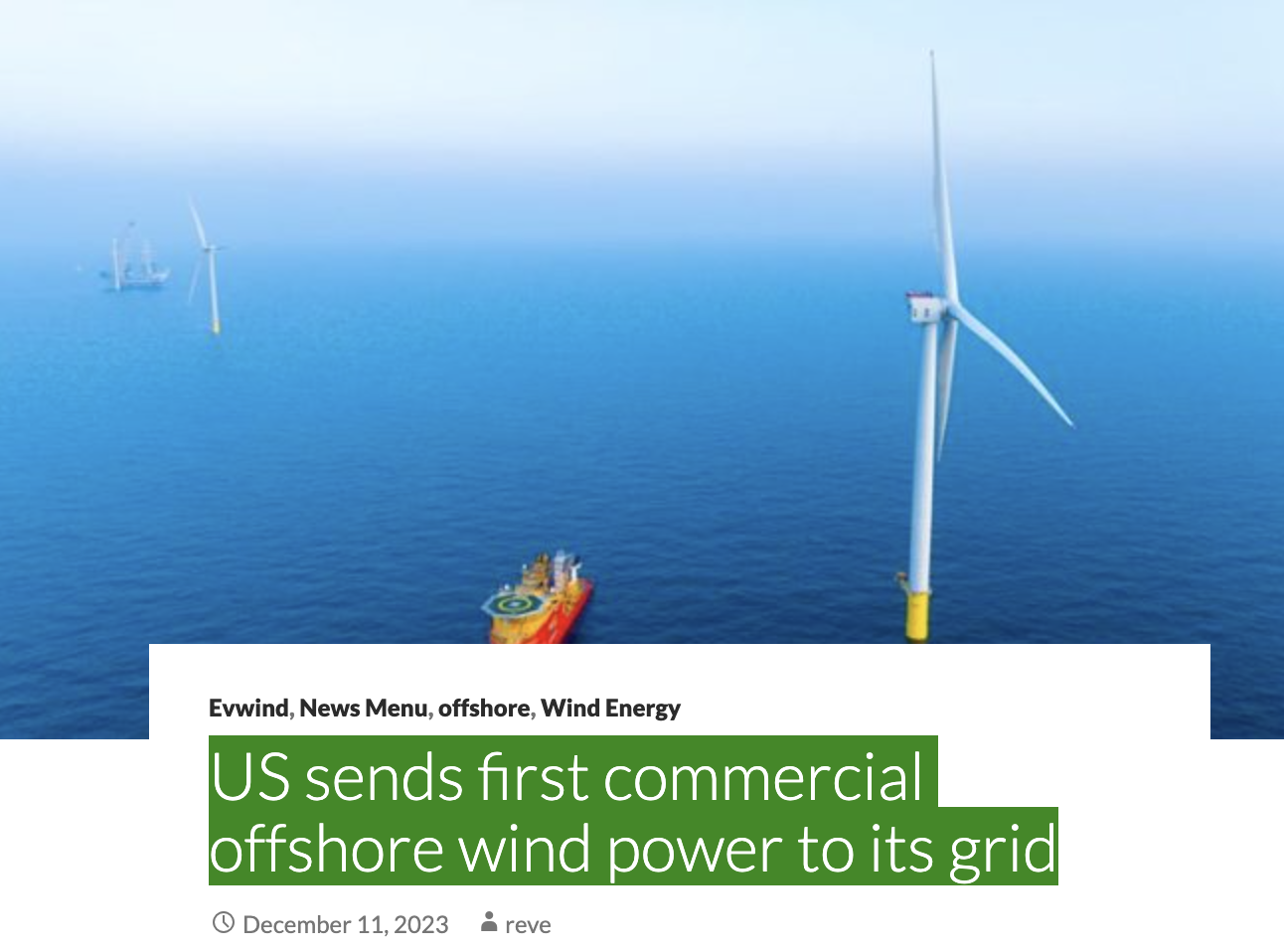 US sends first commercial offshore wind power to its grid | Solar Now