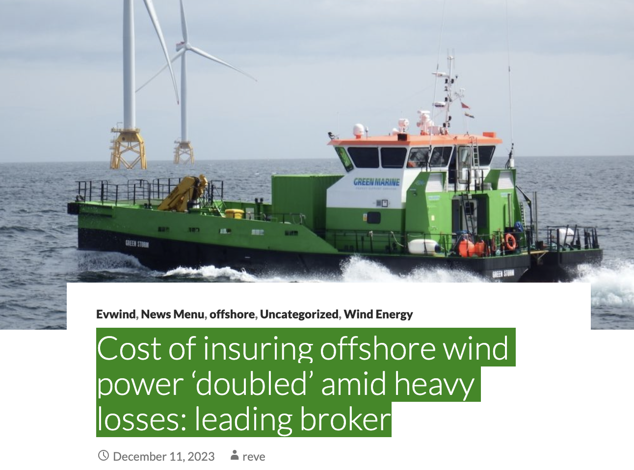 Cost of insuring offshore wind power ‘doubled’ amid heavy losses ...