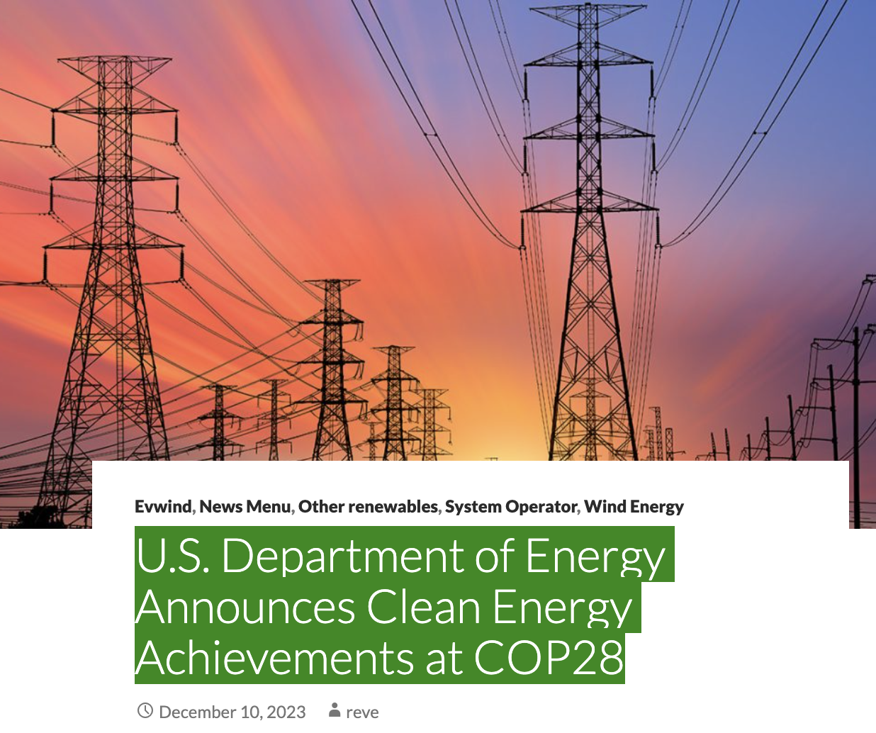 U.S. Department of Energy Announces Clean Energy Achievements at COP28 ...