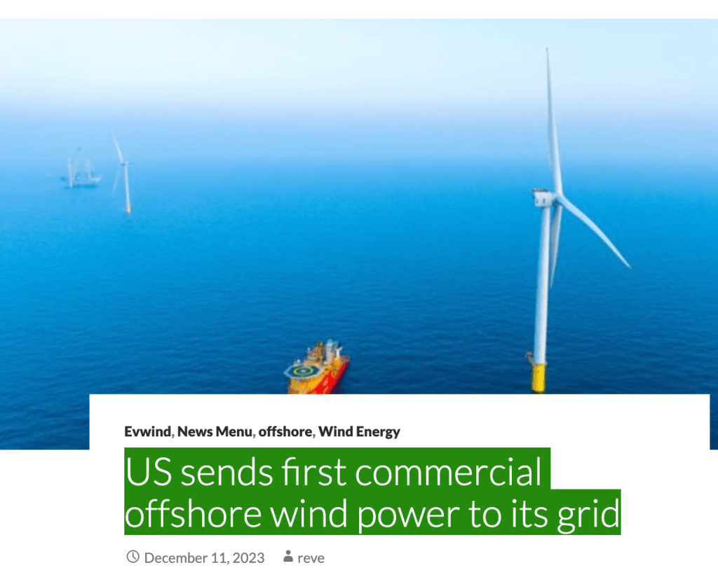 US sends first commercial offshore wind power to its grid | Solar Now