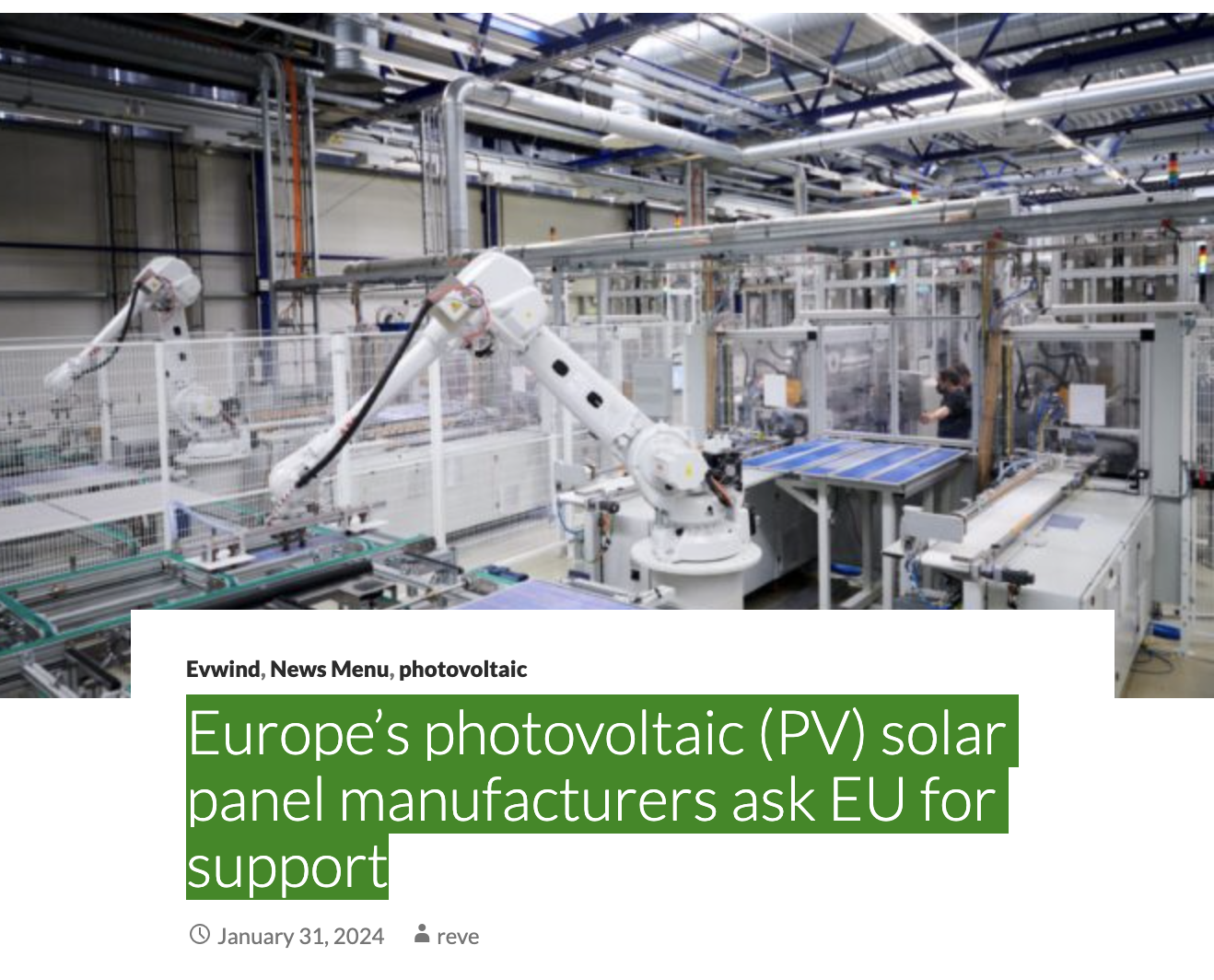 Europe’s photovoltaic (PV) solar panel manufacturers ask EU for support ...