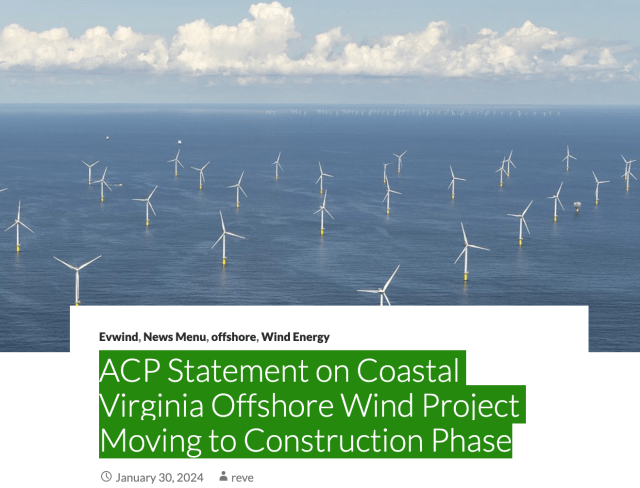 ACP Statement on Coastal Virginia Offshore Wind Project Moving to Construction Phase | Solar Now