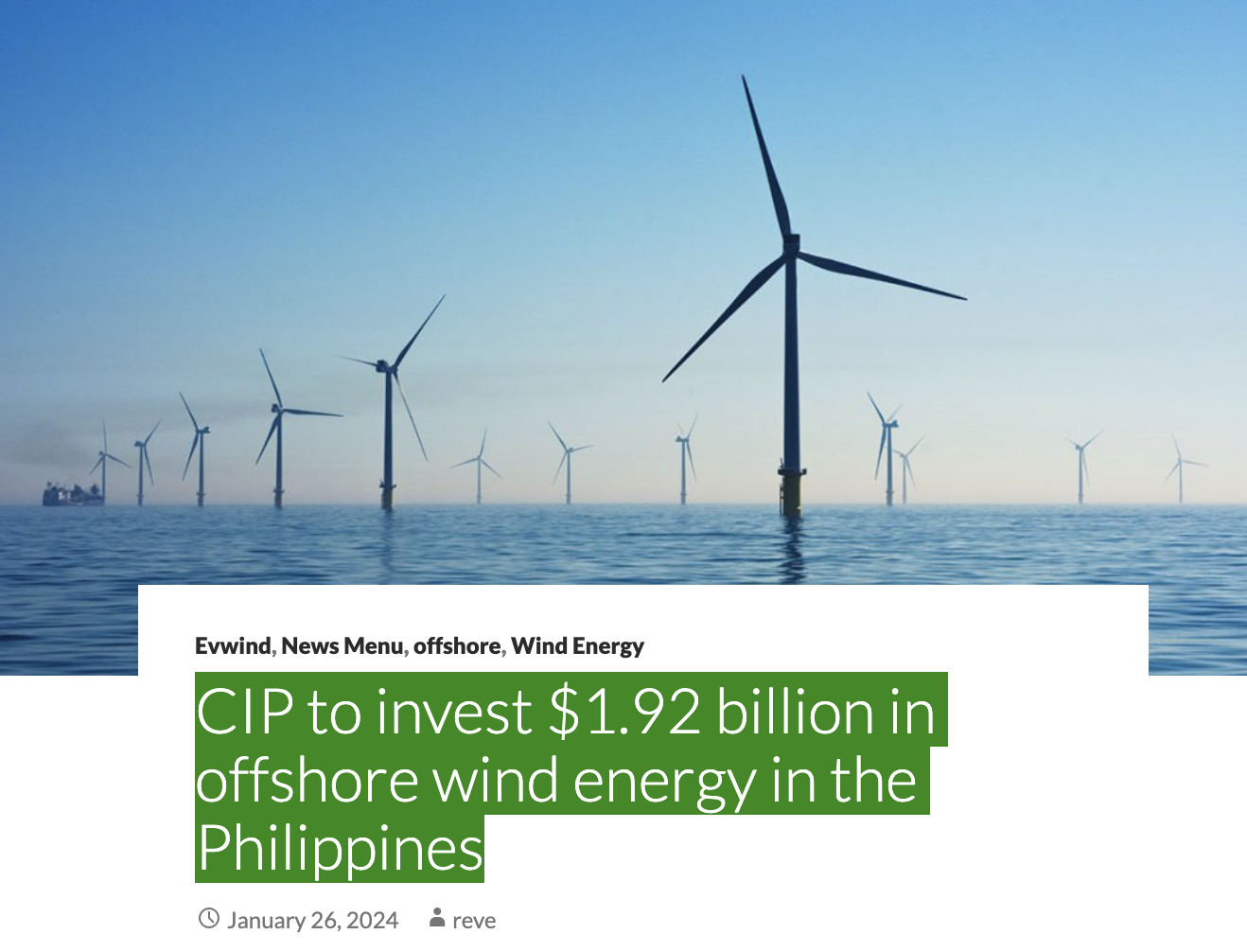 CIP to invest $1.92 billion in offshore wind energy in the Philippines ...