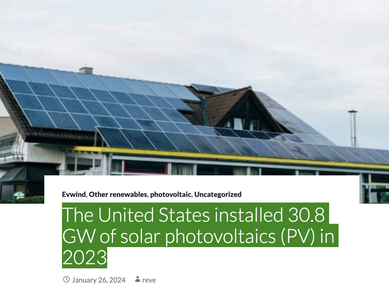 The United States installed 30.8 GW of solar photovoltaics (PV) in 2023 ...