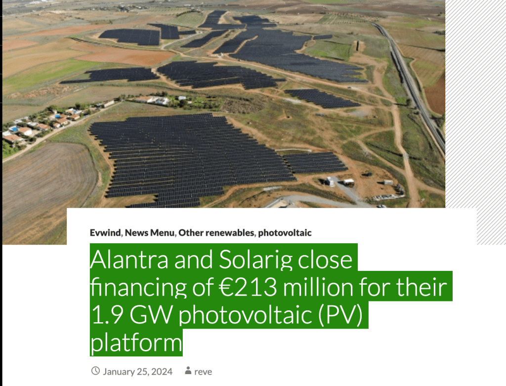 Alantra and Solarig close financing of €213 million for their 1.9 GW ...
