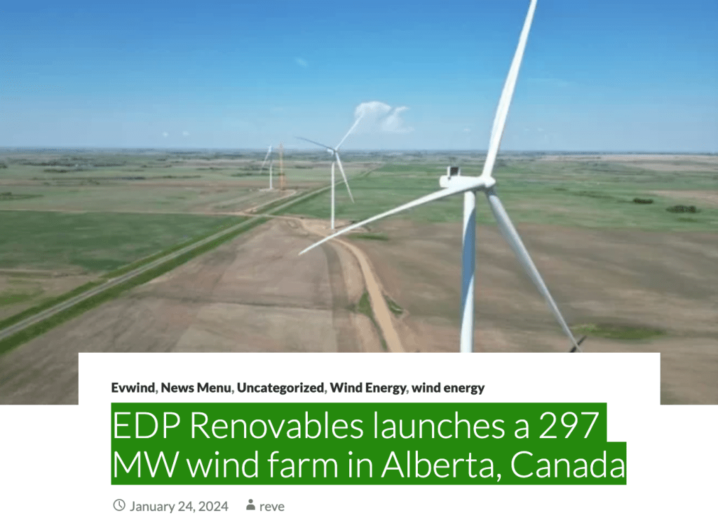 EDP Renovables launches a 297 MW wind farm in Alberta, Canada | Solar Now