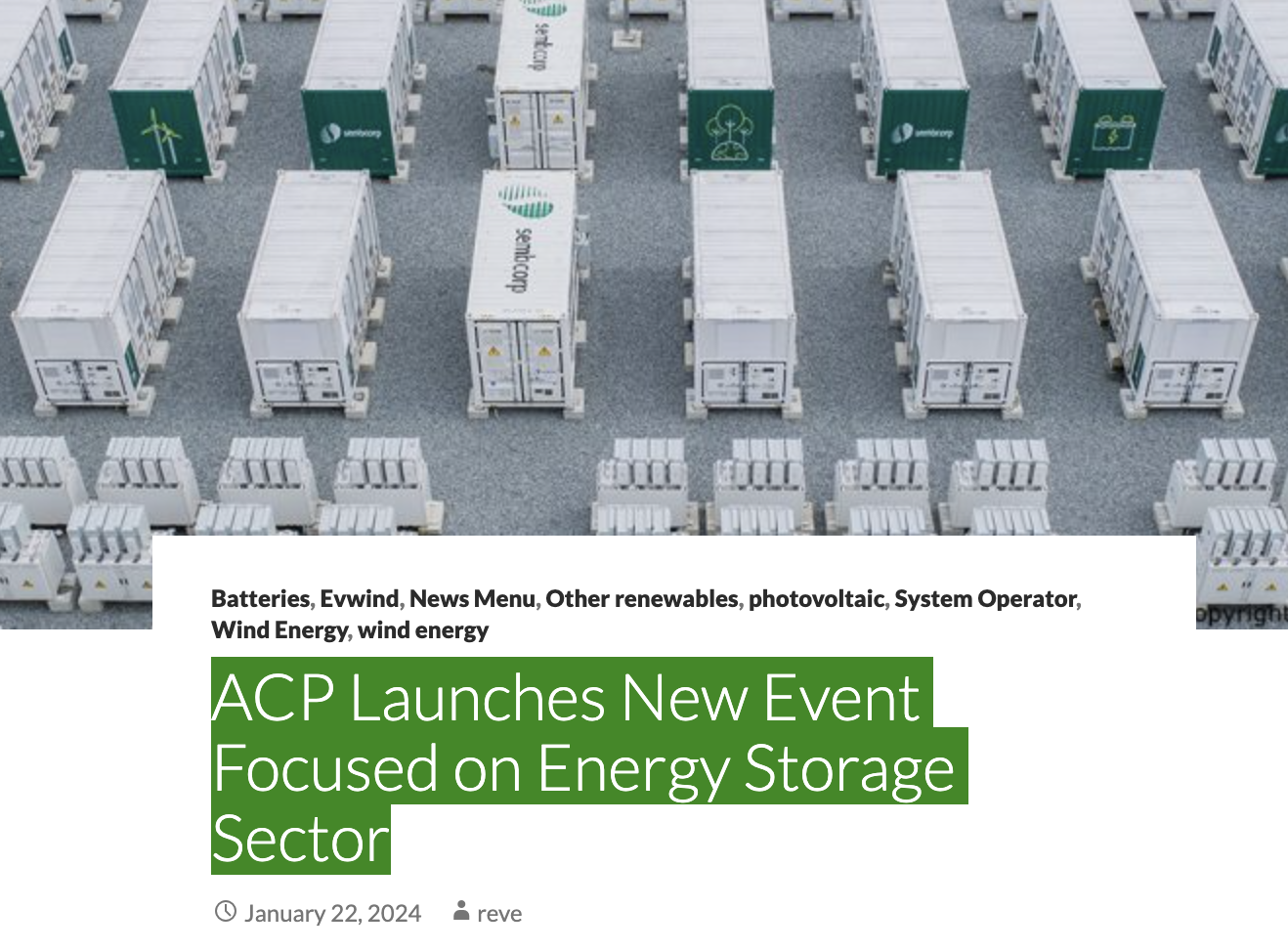 ACP Launches New Event Focused on Energy Storage Sector | Solar Now