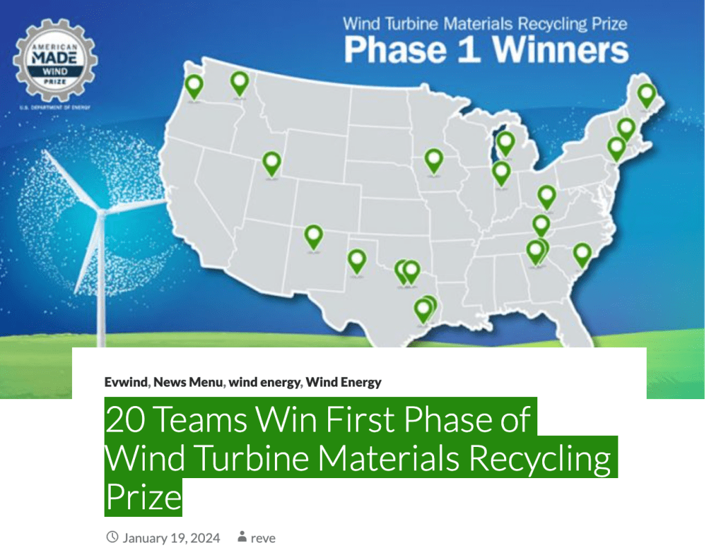 20 Teams Win First Phase of Wind Turbine Materials Recycling Prize ...