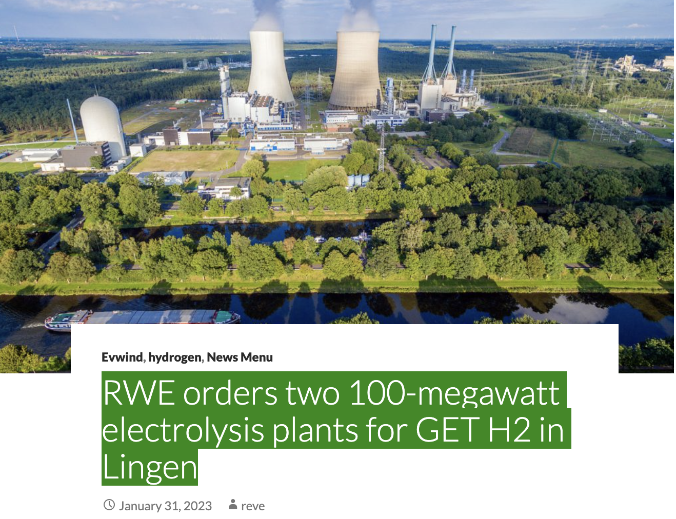 RWE orders two 100-megawatt electrolysis plants for GET H2 in Lingen ...