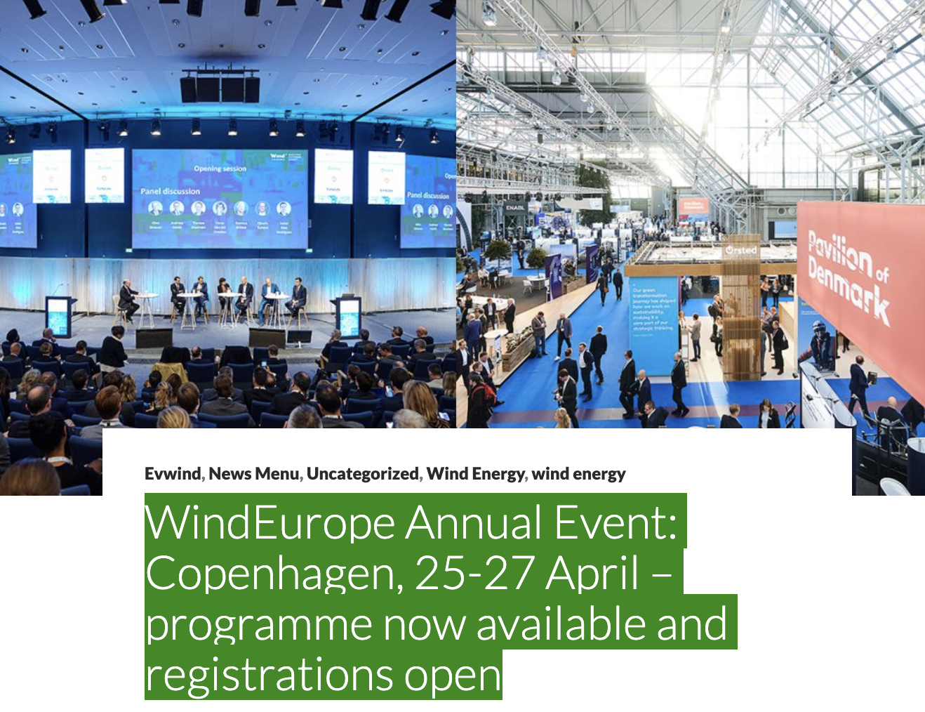 WindEurope Annual Event: Copenhagen, 25-27 April – programme now available and registrations ...