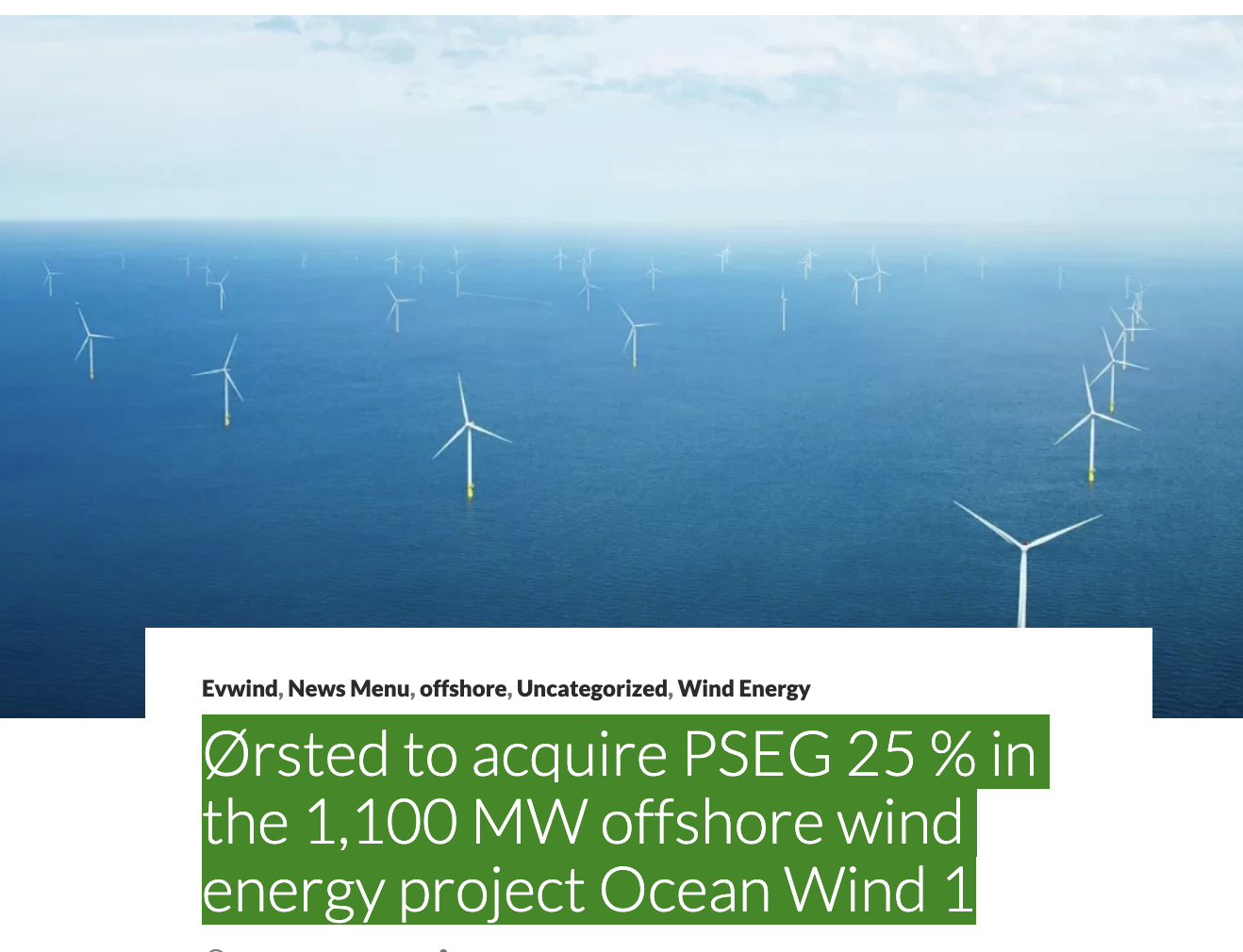 Ørsted to acquire PSEG 25 % in the 1,100 MW offshore wind energy ...