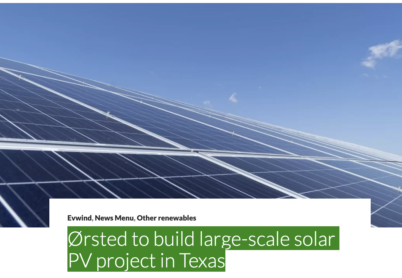 Ørsted to build large-scale solar PV project in Texas | Solar Now