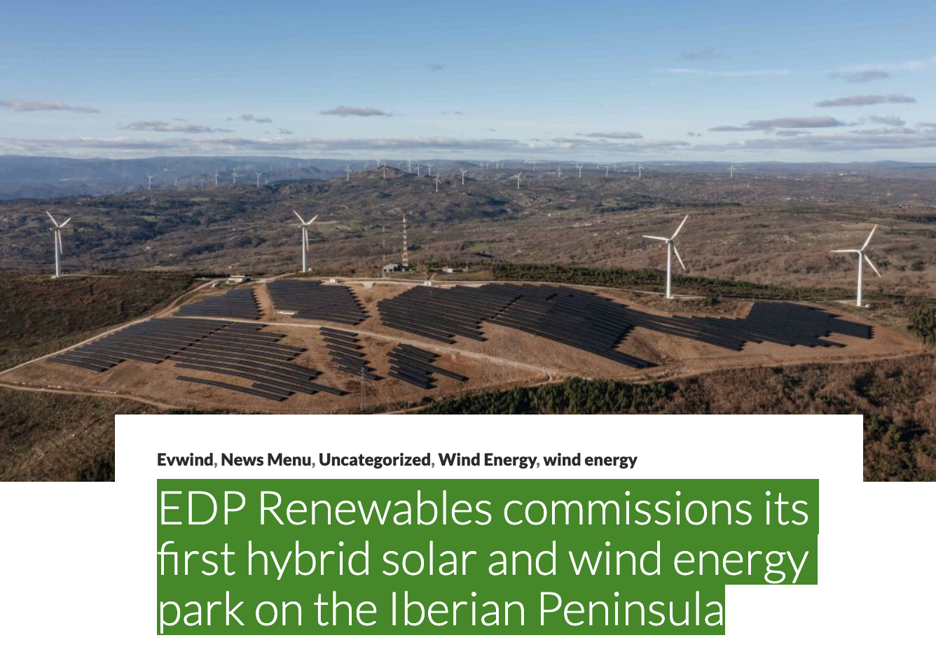 EDP Renewables commissions its first hybrid solar and wind energy park ...