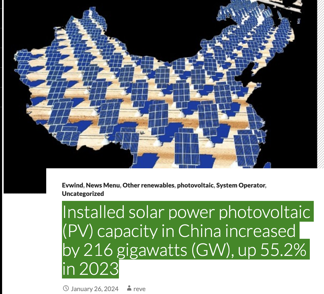 Installed solar power photovoltaic (PV) capacity in China increased by ...