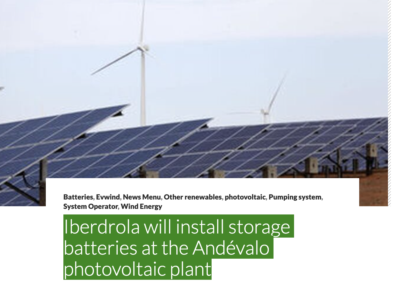 Iberdrola will install storage batteries at the Andévalo photovoltaic ...