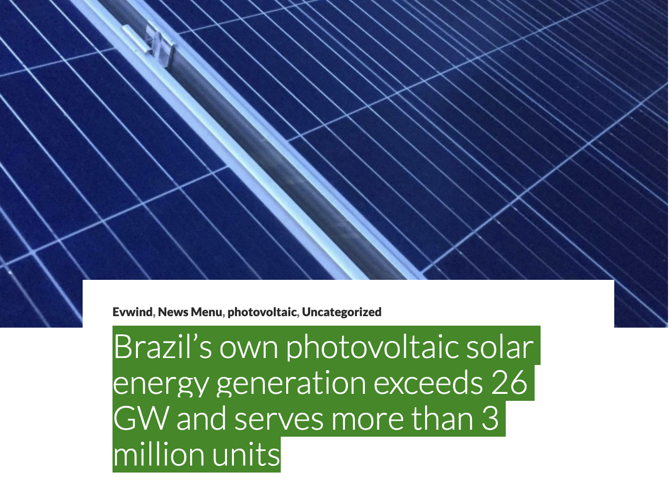 Brazil’s own photovoltaic solar energy generation exceeds 26 GW and ...