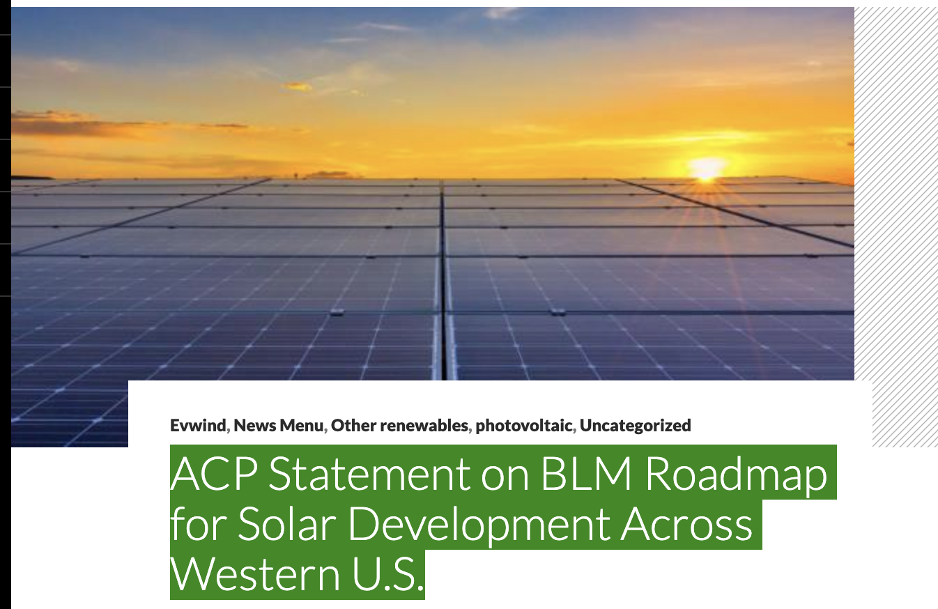 ACP Statement on BLM Roadmap for Solar Development Across Western U.S ...