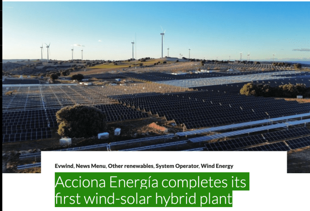 Acciona Energía completes its first wind-solar hybrid plant | Solar Now