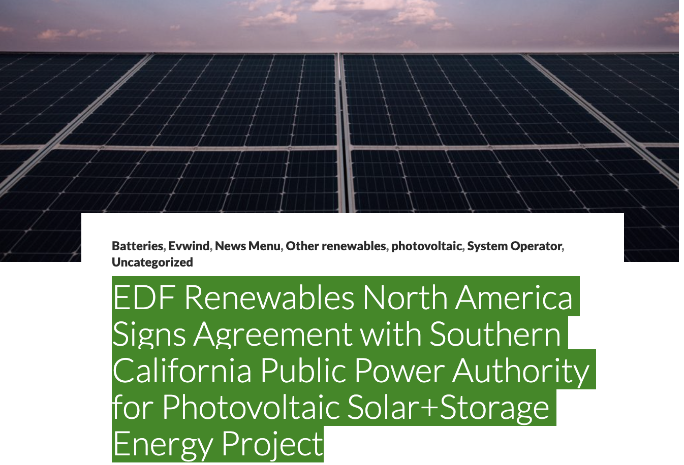 EDF Renewables North America Signs Agreement with Southern California ...