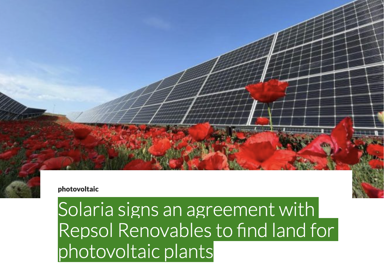 Solaria signs an agreement with Repsol Renovables to find land for ...