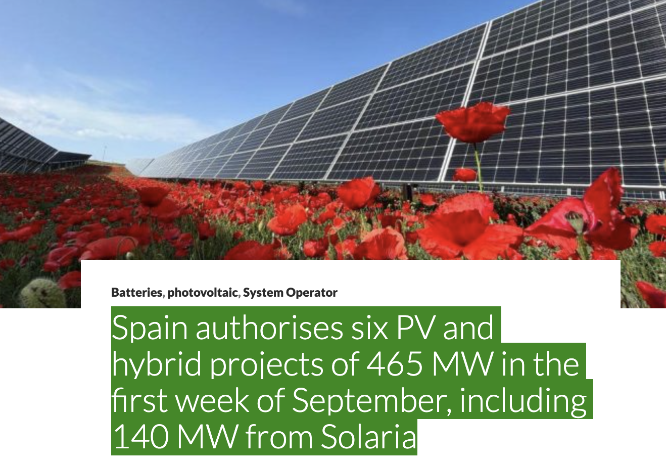 Spain authorises six PV and hybrid projects of 465 MW in the first week ...
