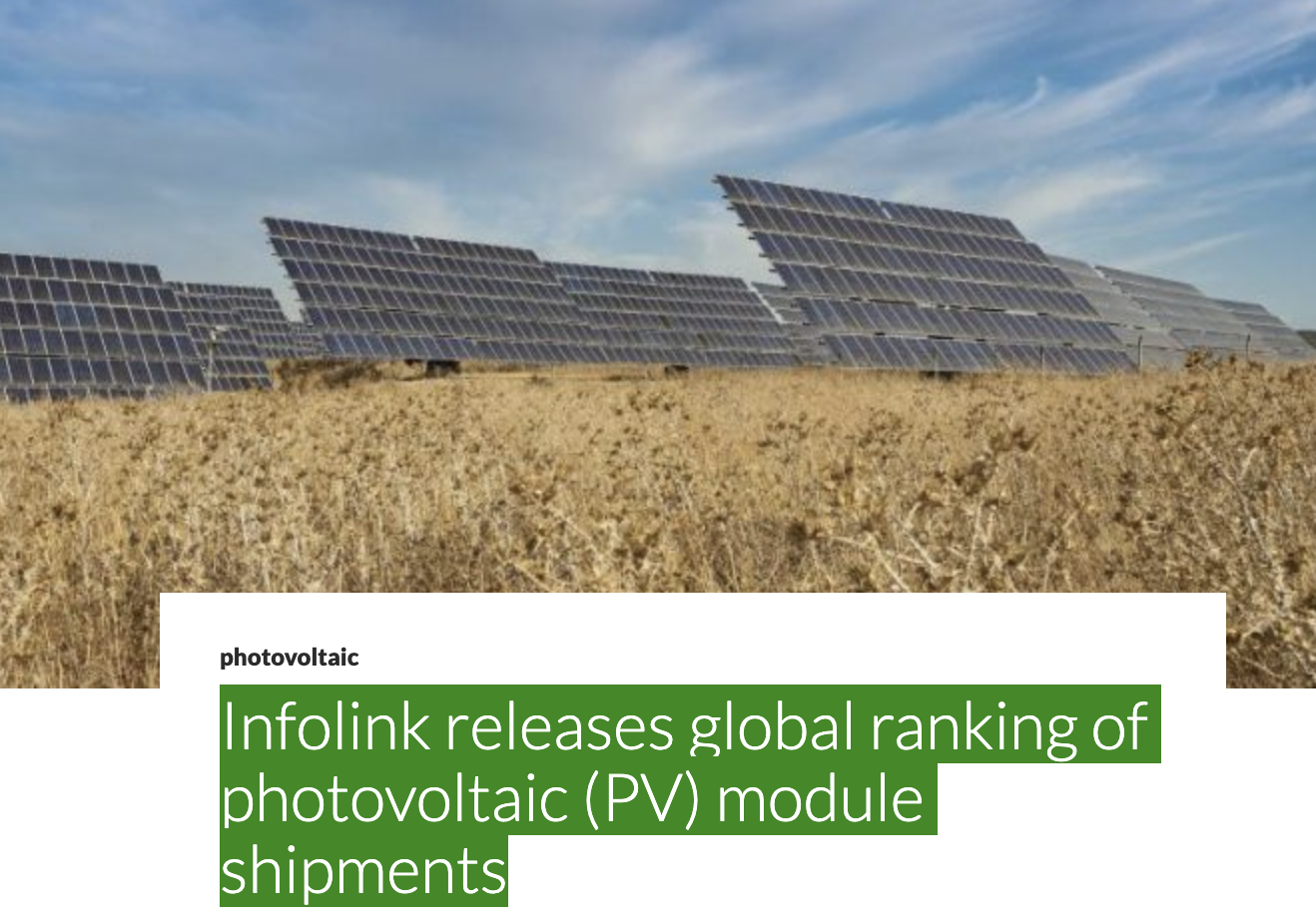 Infolink releases global ranking of photovoltaic (PV) module shipments ...