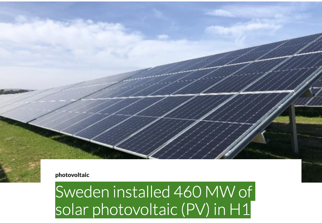 Sweden installed 460 MW of solar photovoltaic (PV) in H1 | Solar Now