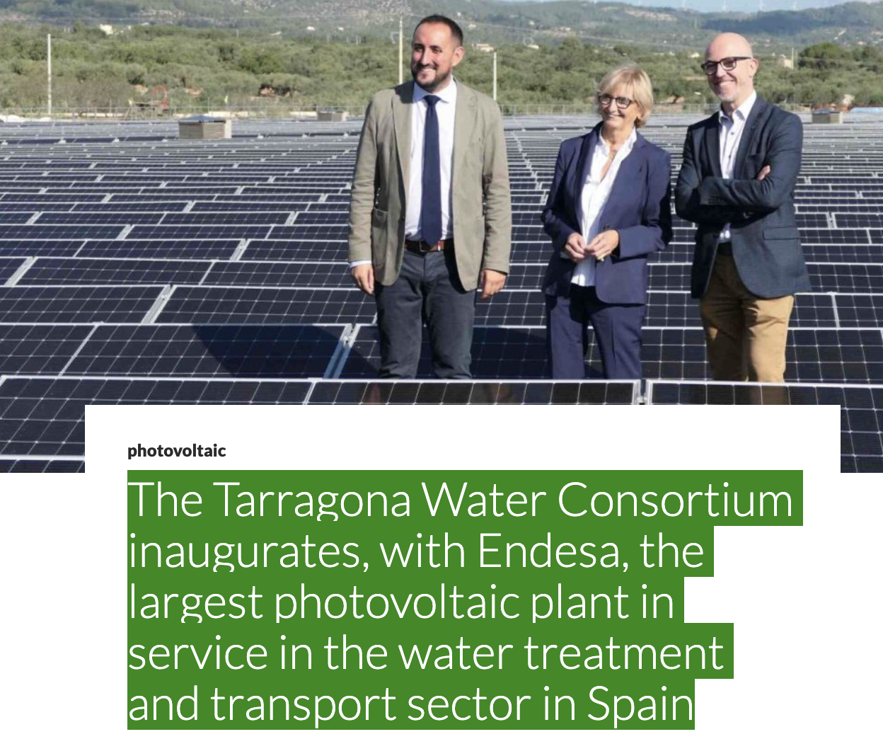 The Tarragona Water Consortium inaugurates, with Endesa, the largest ...