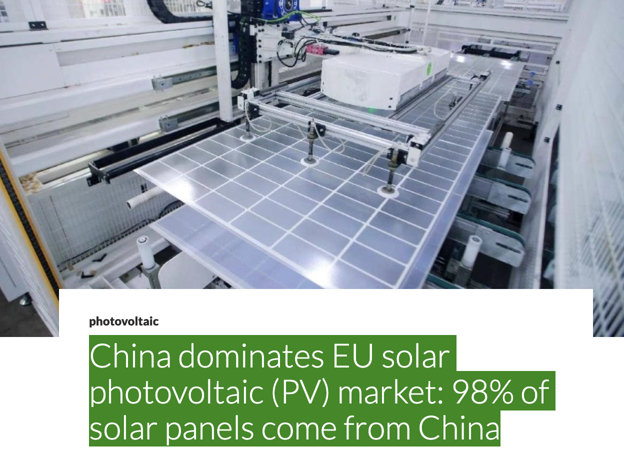 China dominates EU solar photovoltaic (PV) market: 98% of solar panels ...