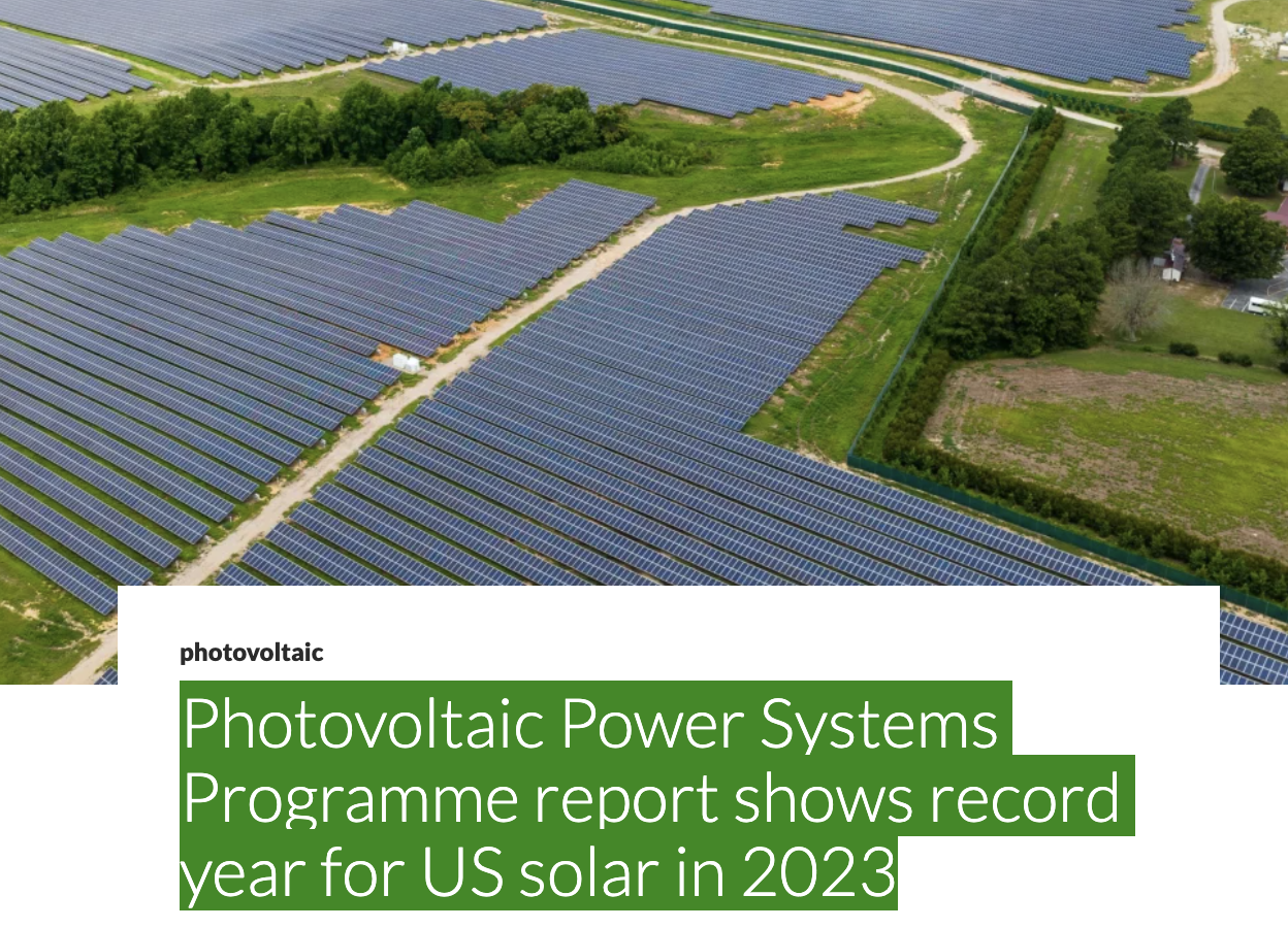 Photovoltaic Power Systems Programme report shows record year for US ...