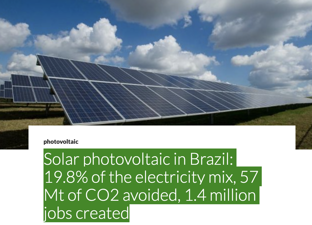 Solar photovoltaic in Brazil: 19.8% of the electricity mix, 57 Mt of ...