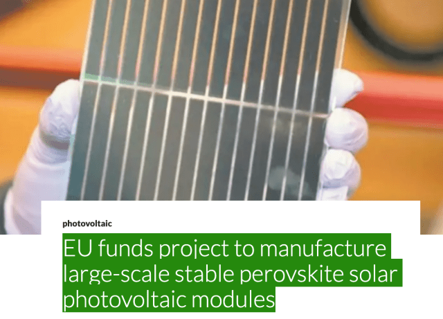 EU funds project to manufacture large-scale stable perovskite solar ...