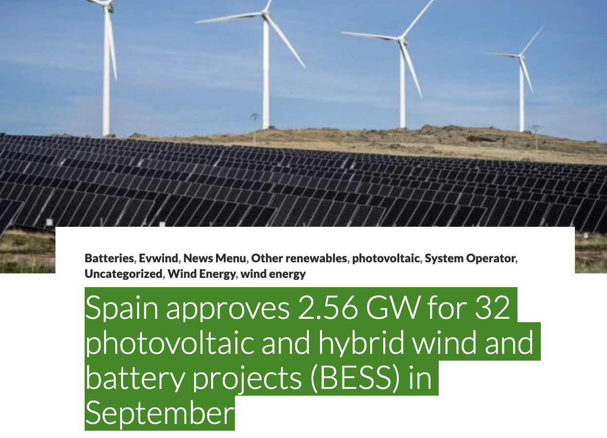 Spain approves 2.56 GW for 32 photovoltaic and hybrid wind and battery ...