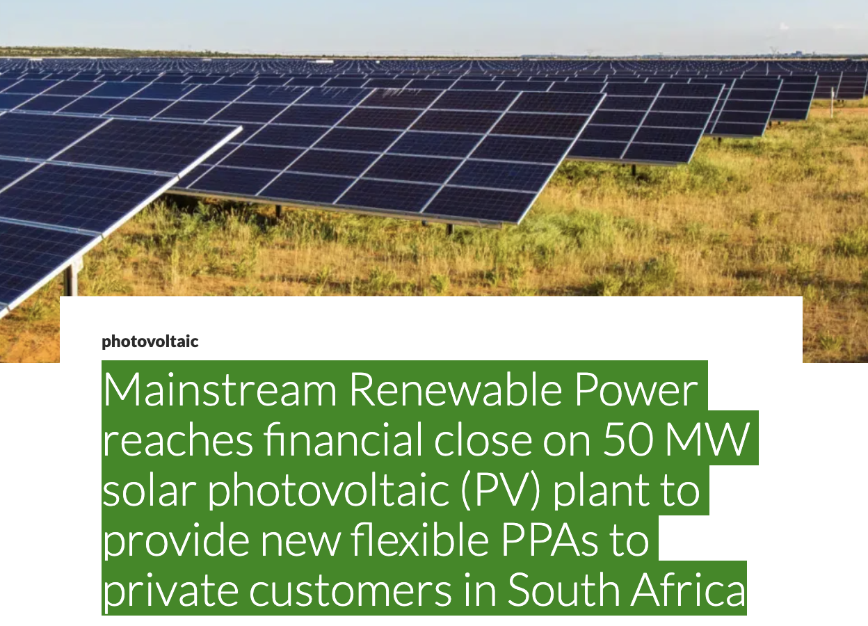 Mainstream Renewable Power reaches financial close on 50 MW solar ...