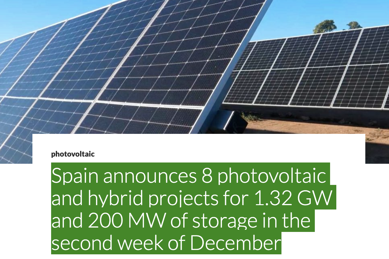 Spain announces 8 photovoltaic and hybrid projects for 1.32 GW and 200 MW of storage in the ...