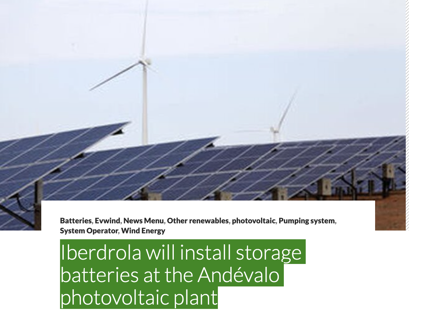 Iberdrola will install storage batteries at the Andévalo photovoltaic plant | Solar Now